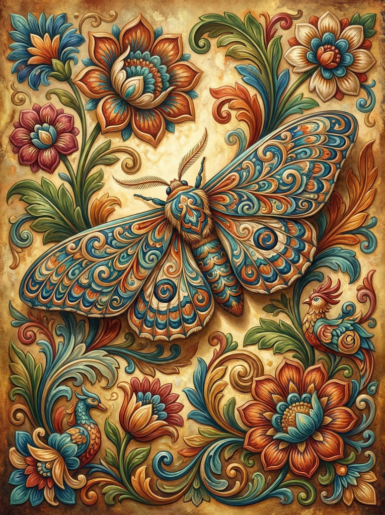 Folk Art Moth Scrollwork (120 Colors) – Australia Paint By Numbers