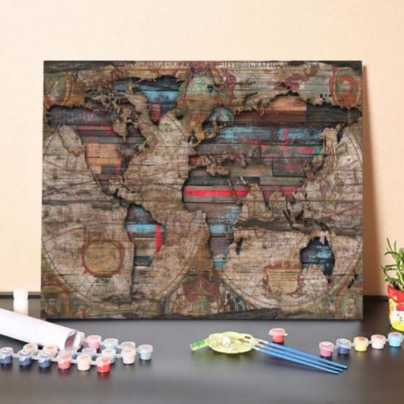 Distressed World Map – Paint By Numbers Kit – Australia Paint By Numbers